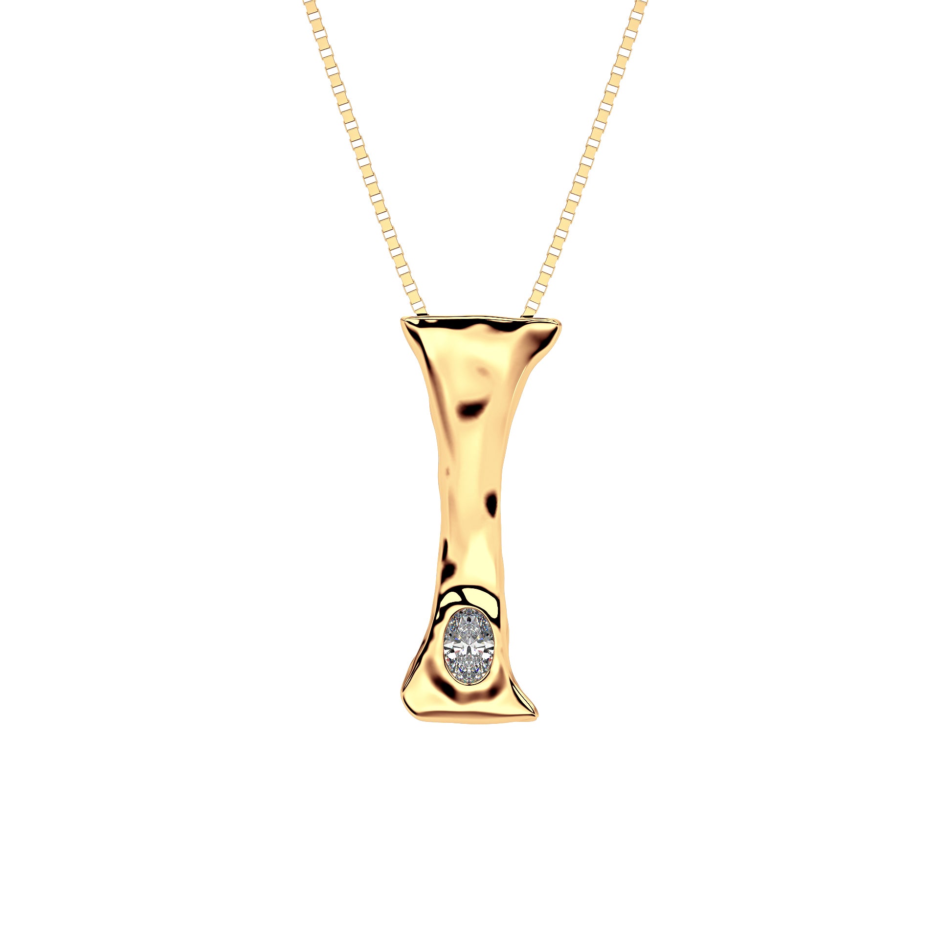 Letter I Necklace in 14K Yellow Gold with Oval Lab Diamond