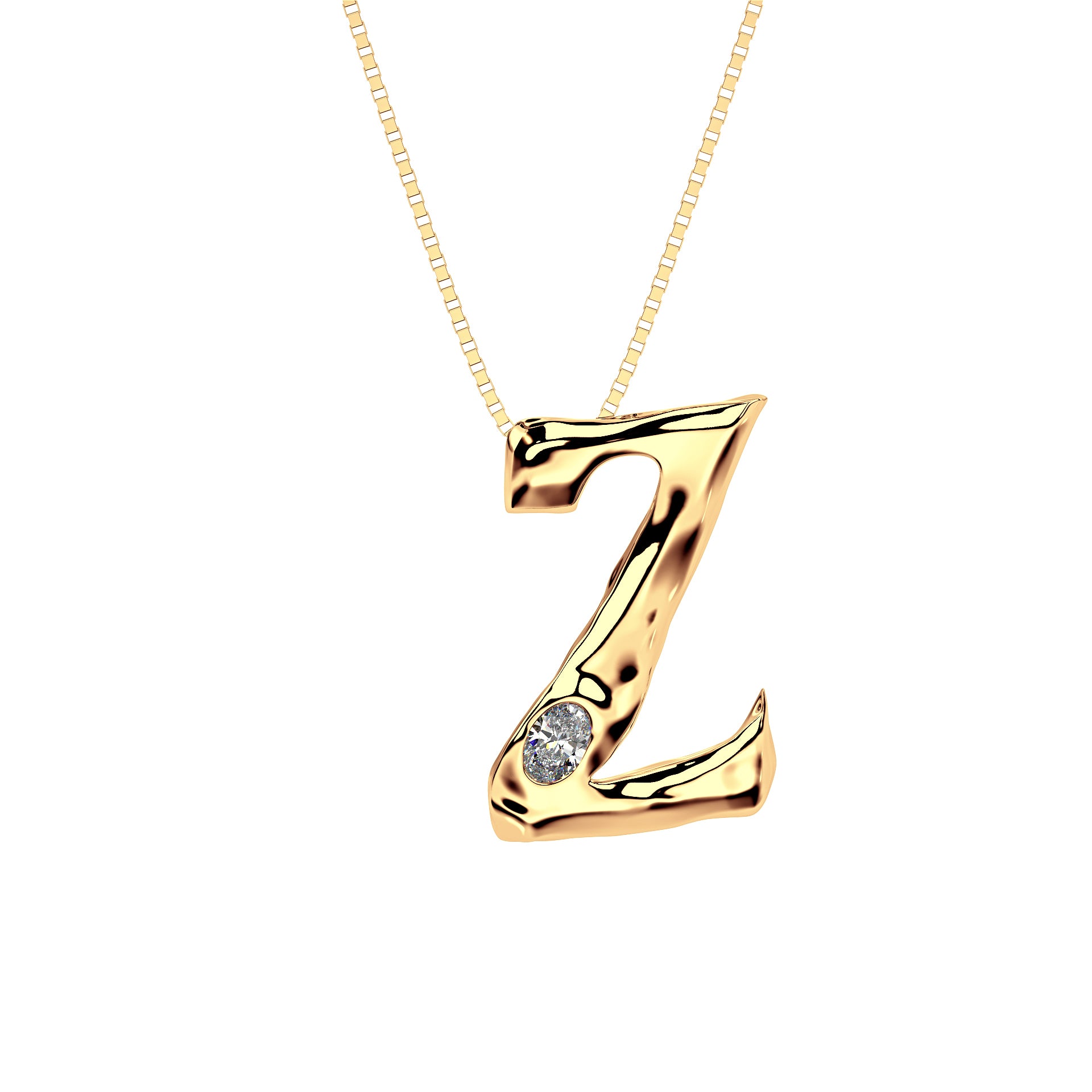Letter Z Necklace in 14K Yellow Gold with Oval Lab Diamond