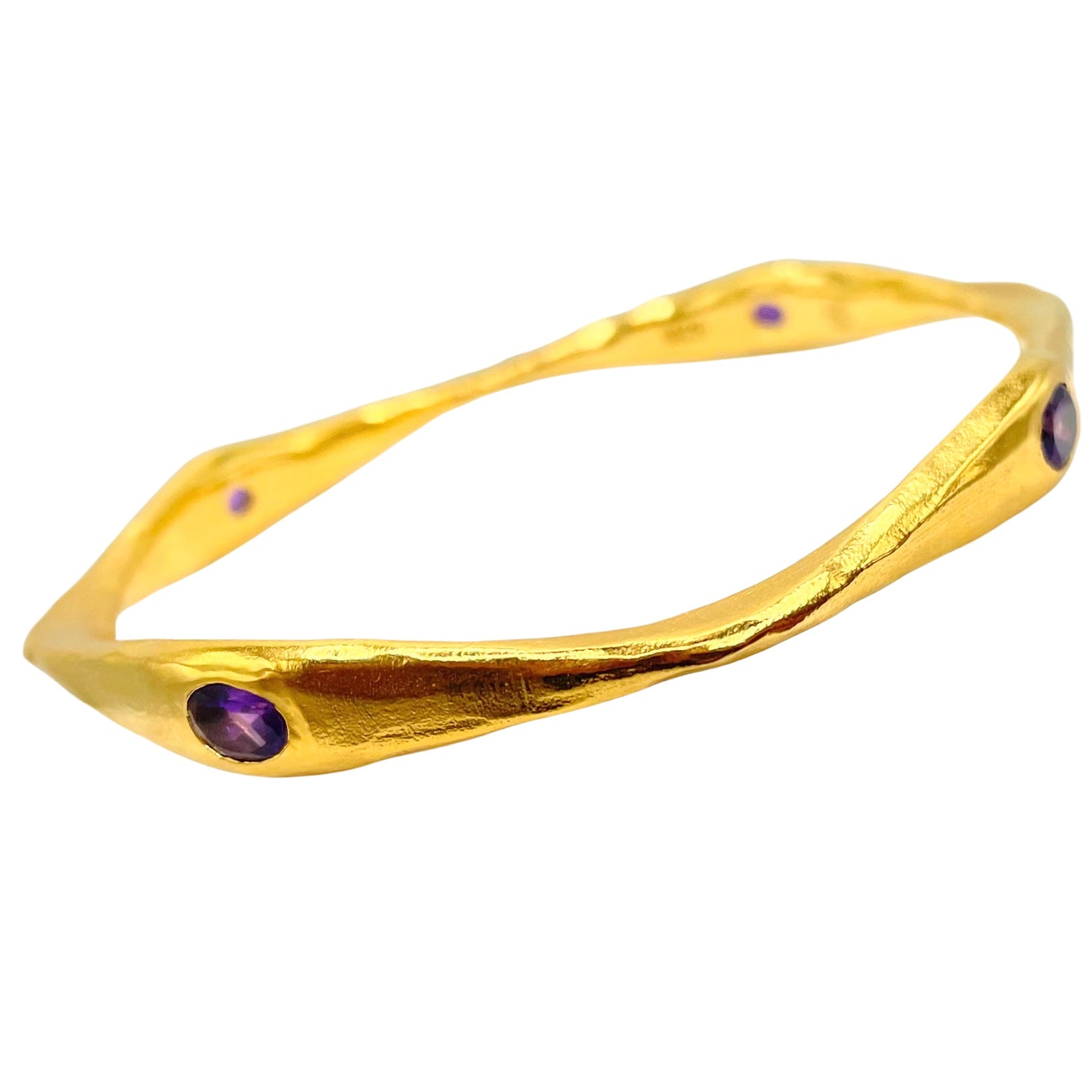 Brooke - Purple Amethyst Four Gemstone Bangle Bracelet in Gold